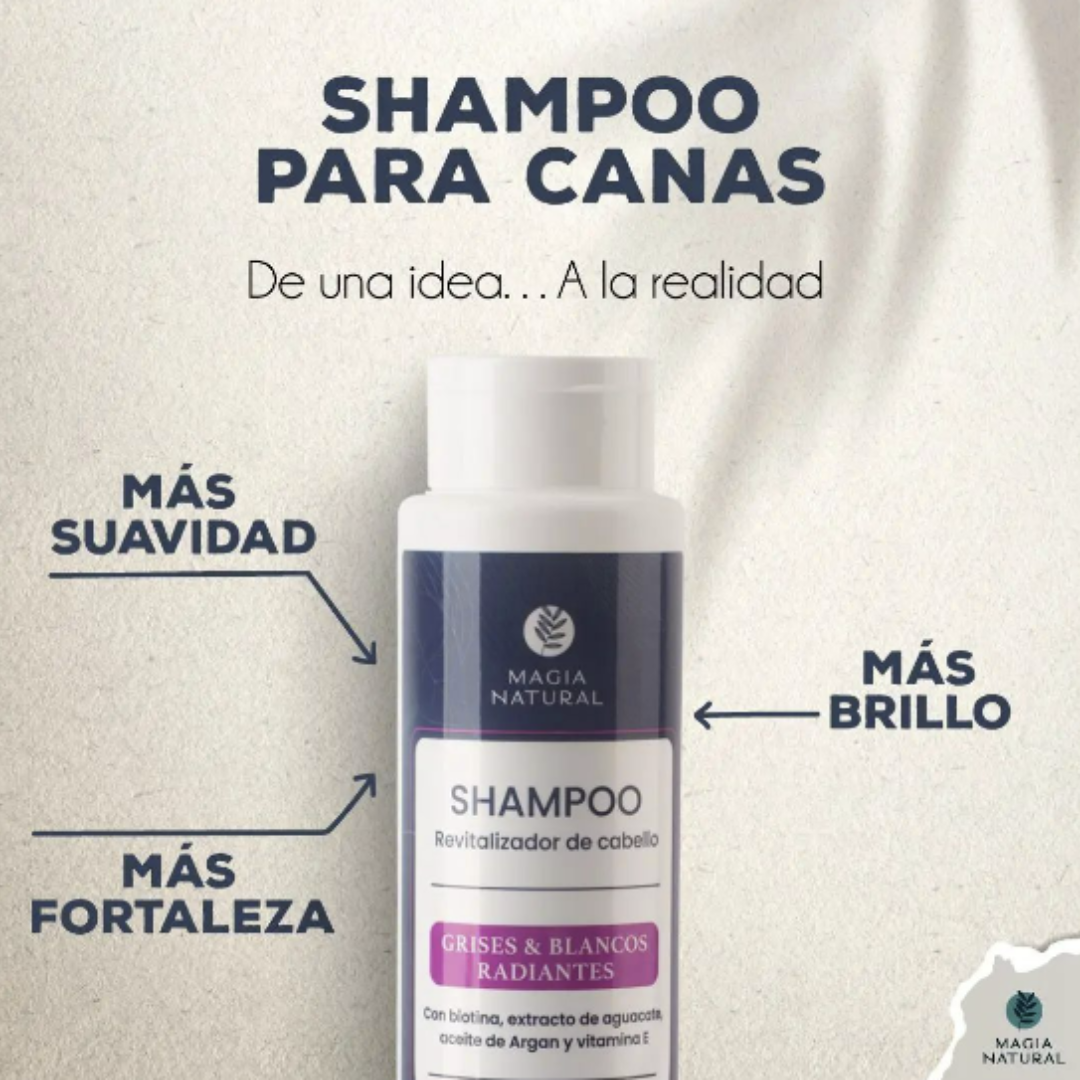 Home Shampoo Para Canas Magia Natural 450ml Grises y Blancos