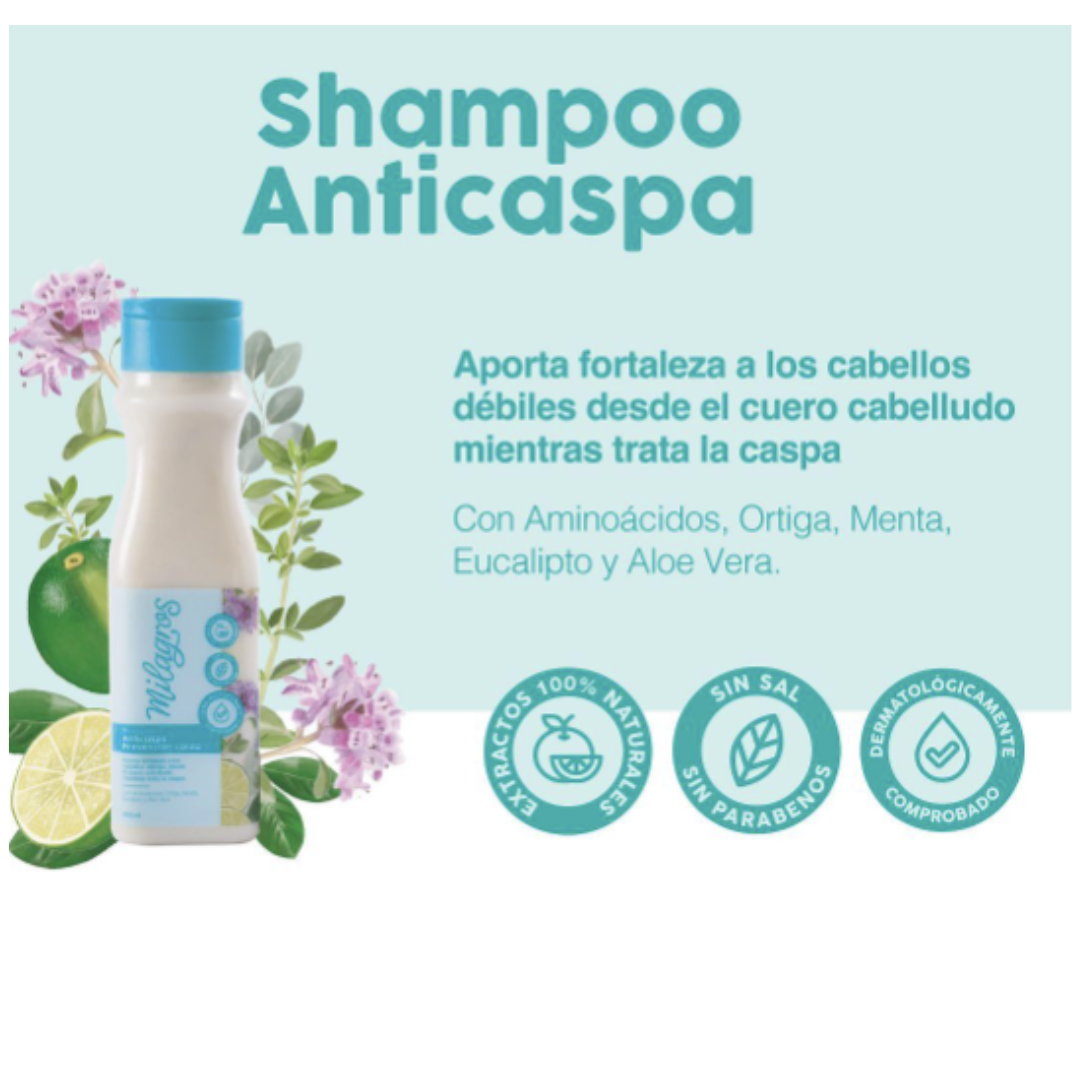Champú Anticaspa Milagros | Prevención Caída para Cabellos con Poco Volumen